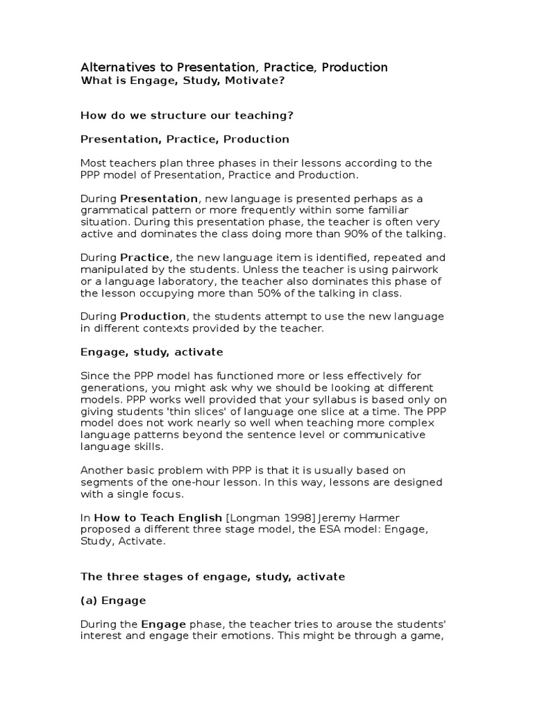 Presentation, Practice and Production (PPP) Alternative | Language ...