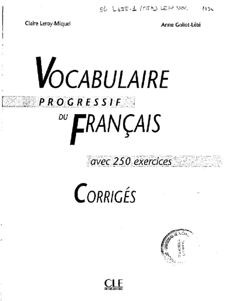Vocabulaire Progressif Du Francais Intermediaire Corriges