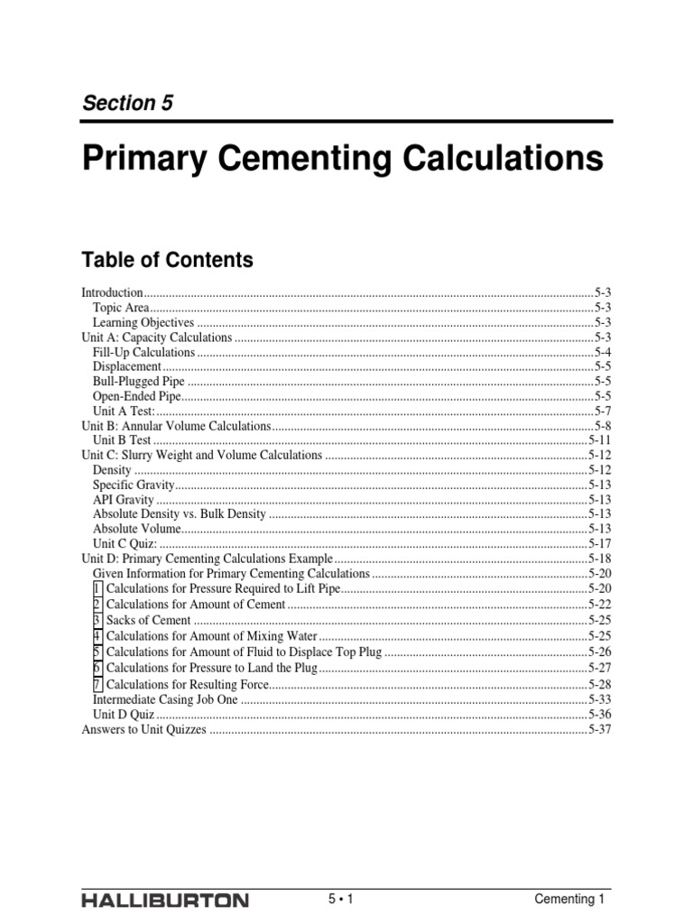 Cementing Calculations | PDF | Casing (Borehole) | Density