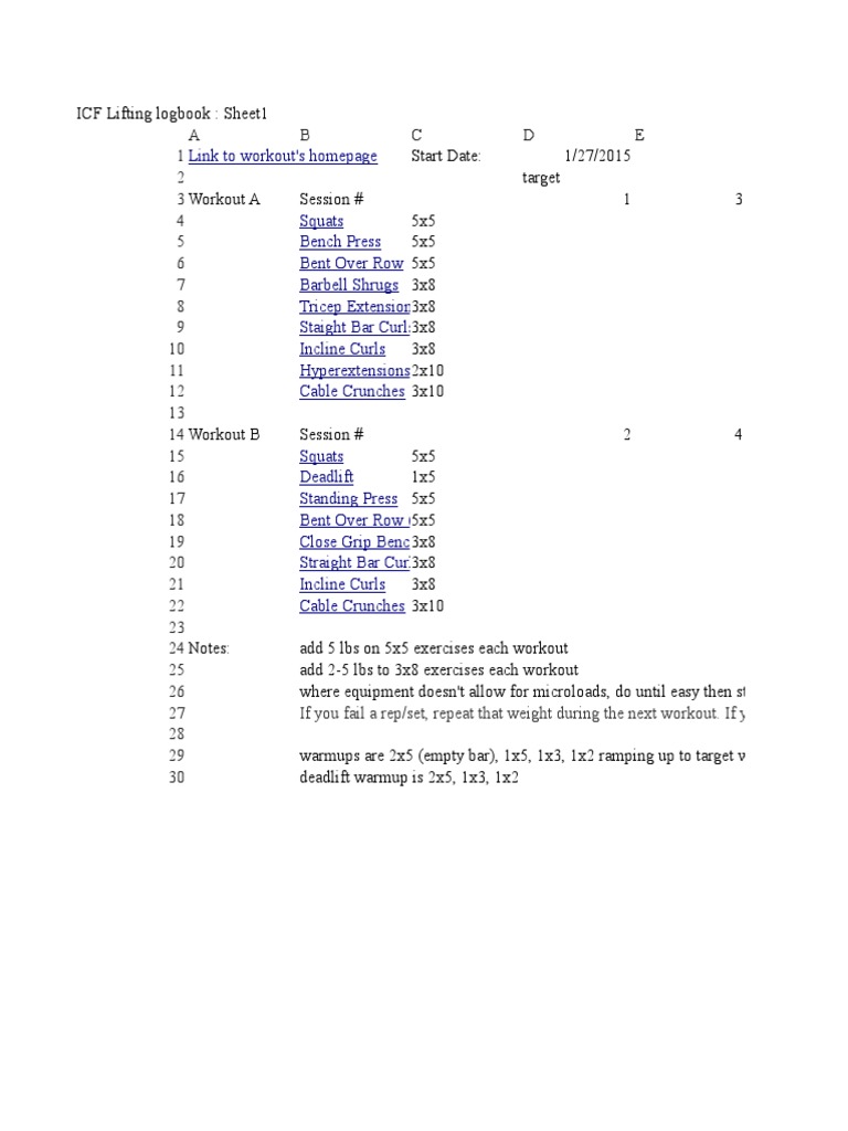 ICF Lifting Logbook Template | PDF | Individual Sports | Games Of ...