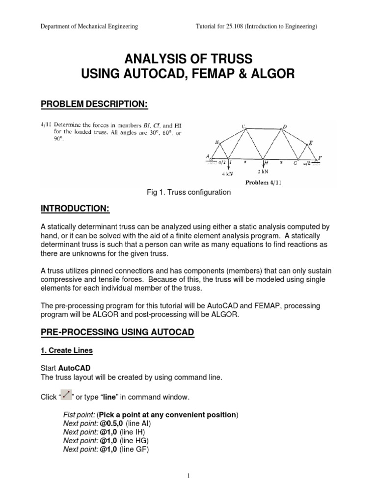 Analysis of Truss Using Autocad Femap Algor PDF | PDF | Truss | Auto Cad