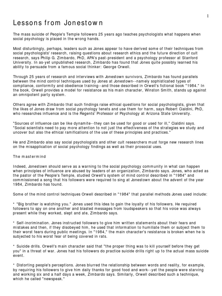 Lessons from Jonestown: How Social Psychology Research Was Abused by ...