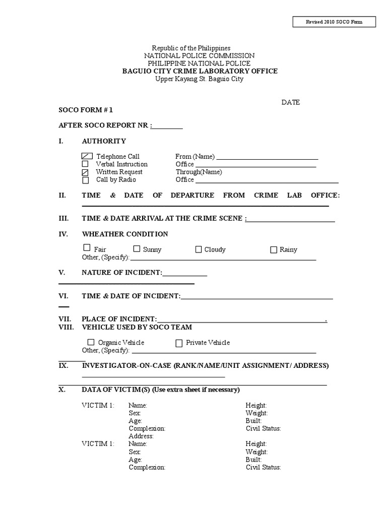 Soco Forms | PDF | Crime Scene | Camera