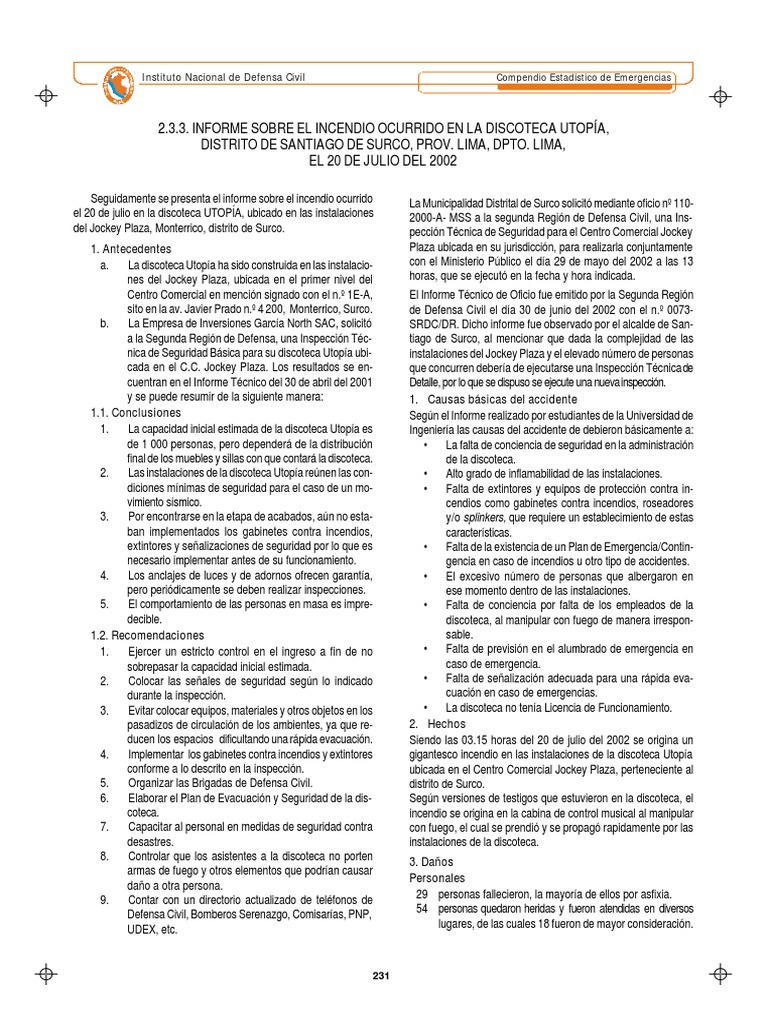 Informe del Incendio en Discoteca Utopía | PDF | Lima | Peligros