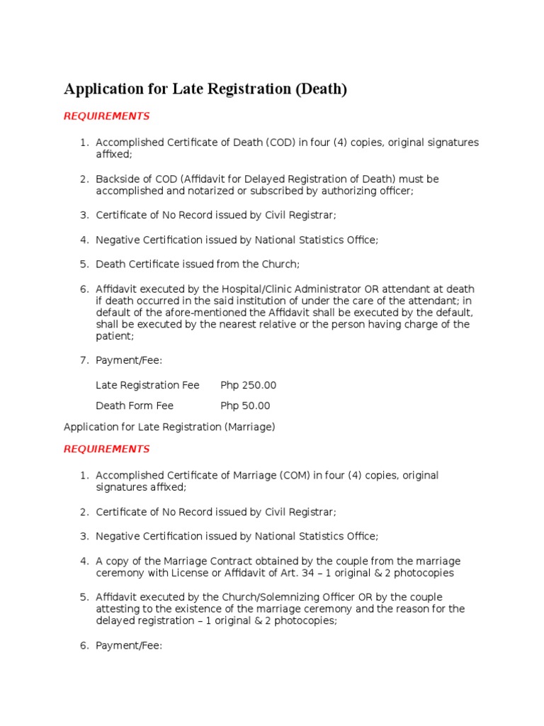 Late Registration of Death Requirements | PDF
