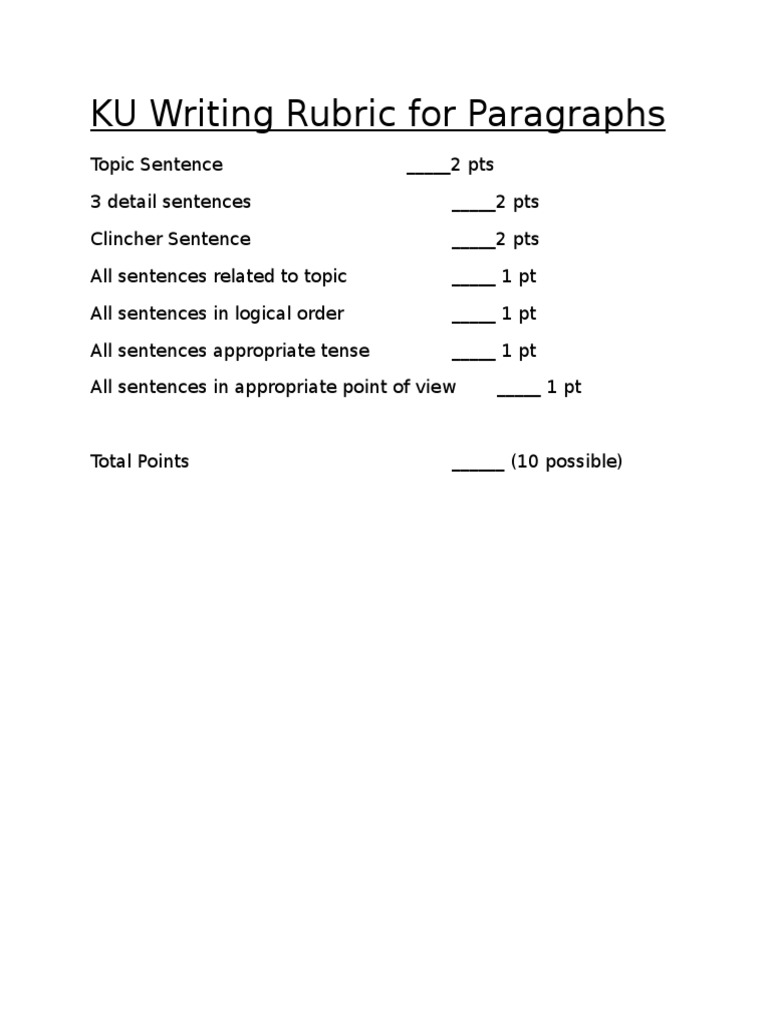 KU Paragraph Writing Rubric | PDF | Language Arts & Discipline