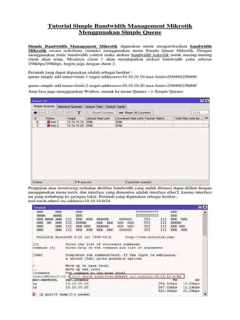 Tutorial Simple Bandwidth Management Mikrotik Menggunakan Simple Queue | PDF