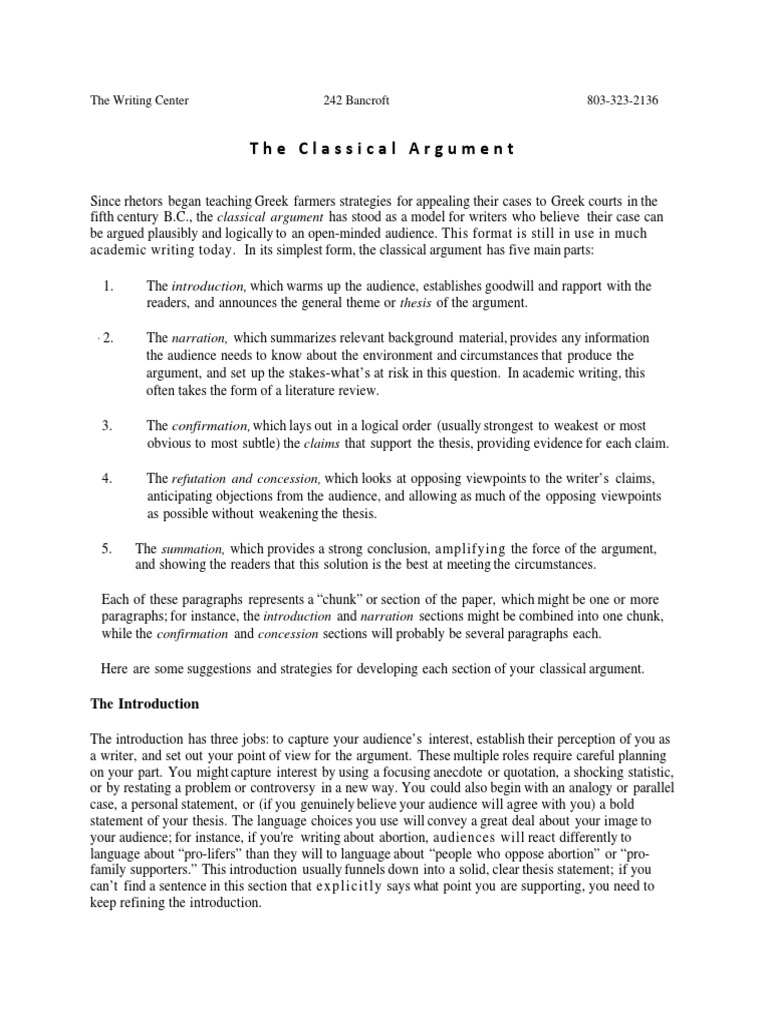 Classical Argument Guide | PDF | Argument | Narration