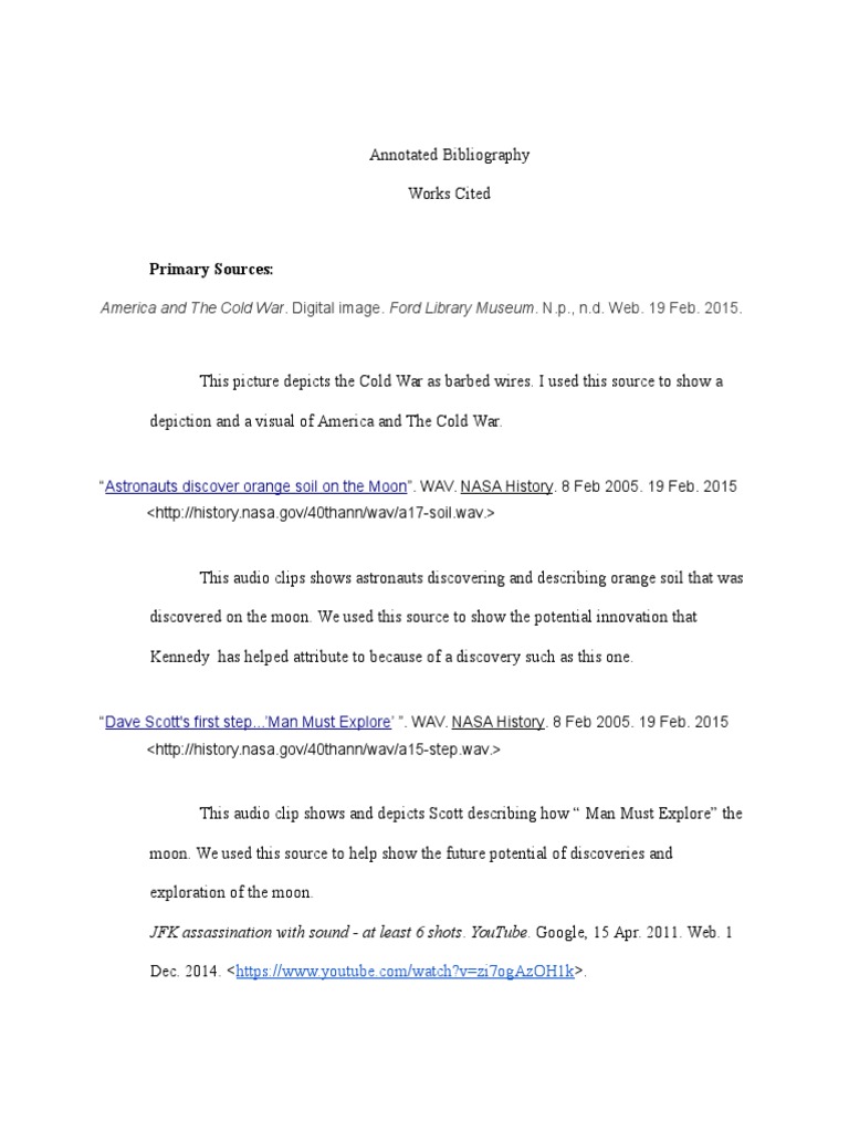 Annotated Bibliography | Space Race | John F. Kennedy