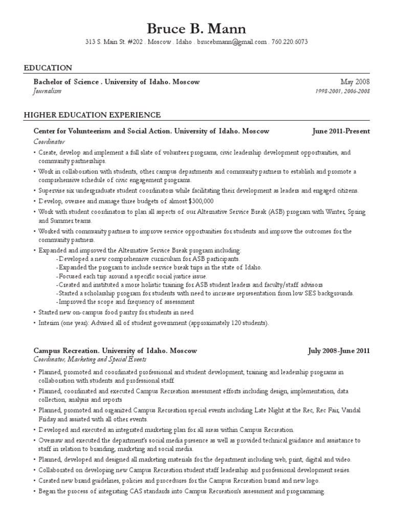 Pre-Program Resume | Civic Engagement | Volunteering