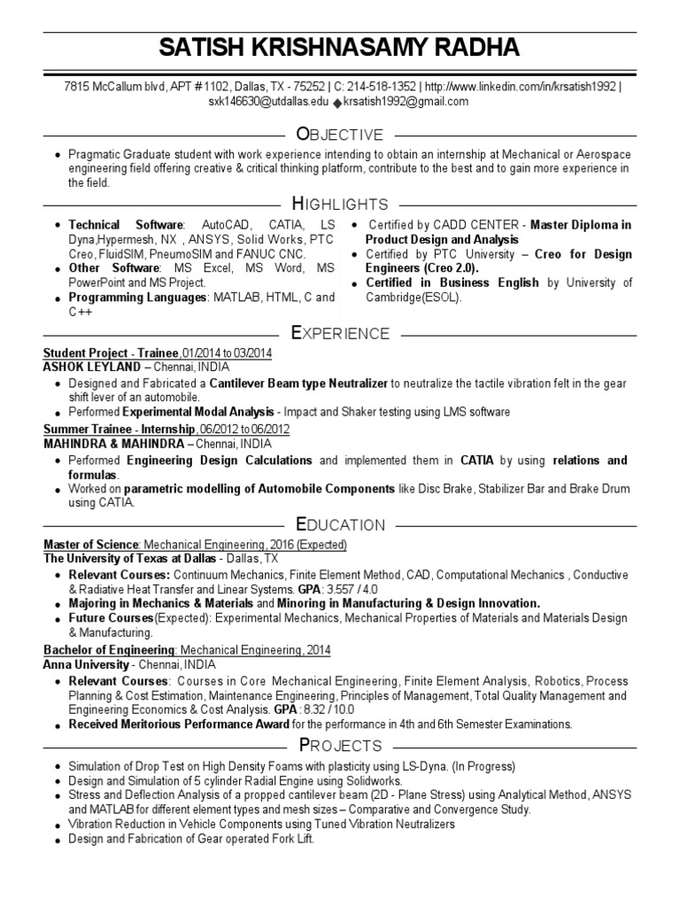 Satish Resume New | PDF | Computer Aided Design | Mechanical Engineering