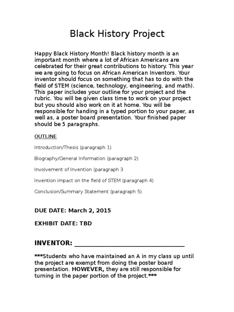 Black History Project Rubric | PDF | Foreign Language Studies