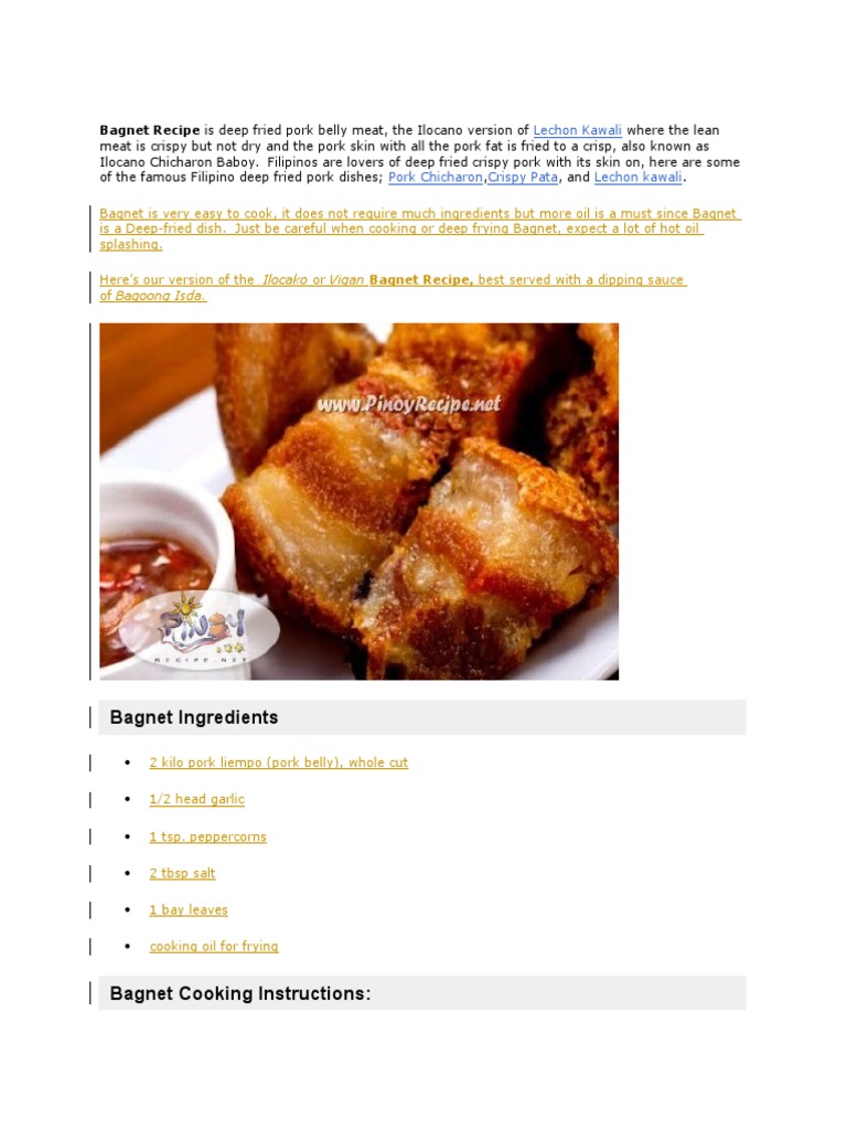 Crispy Bagnet: A Filipino Recipe Guide | PDF