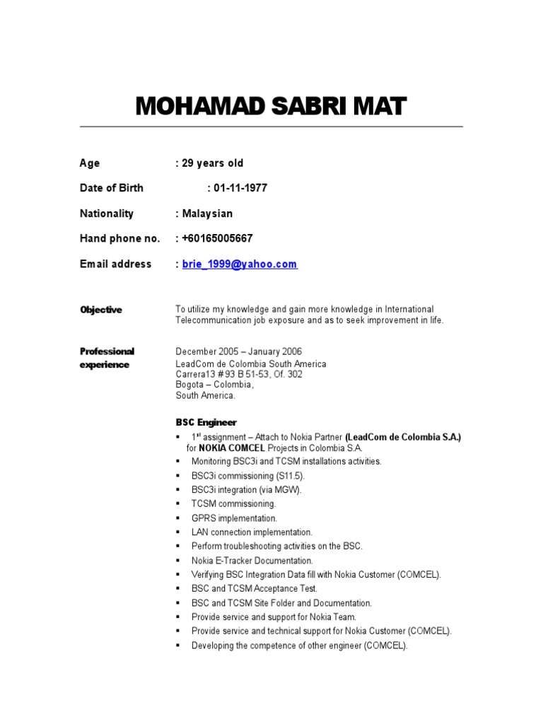 Sabri CV | PDF | Technical Support | Nokia