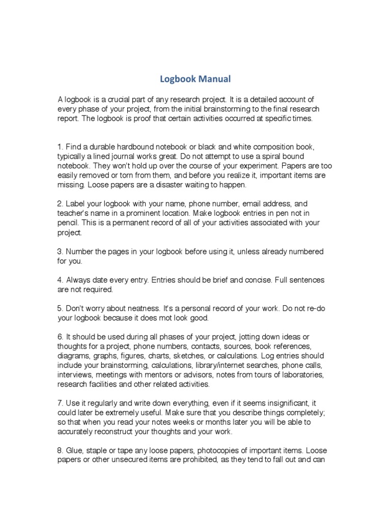 Logbook Manual | PDF | Notebook | Books