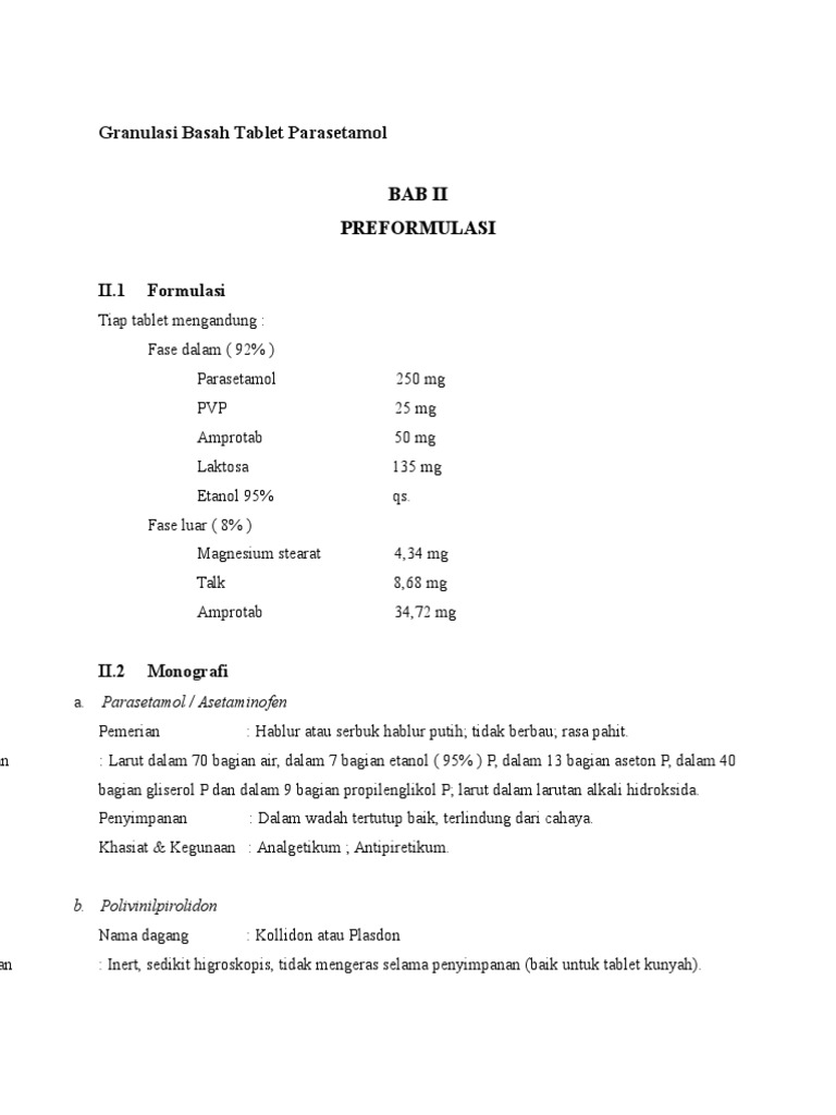 Granulasi Basah Tablet Parasetamol | PDF