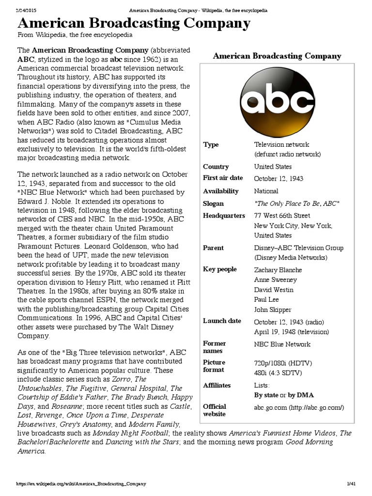 American Broadcasting Company | PDF | American Broadcasting Company | Nbc