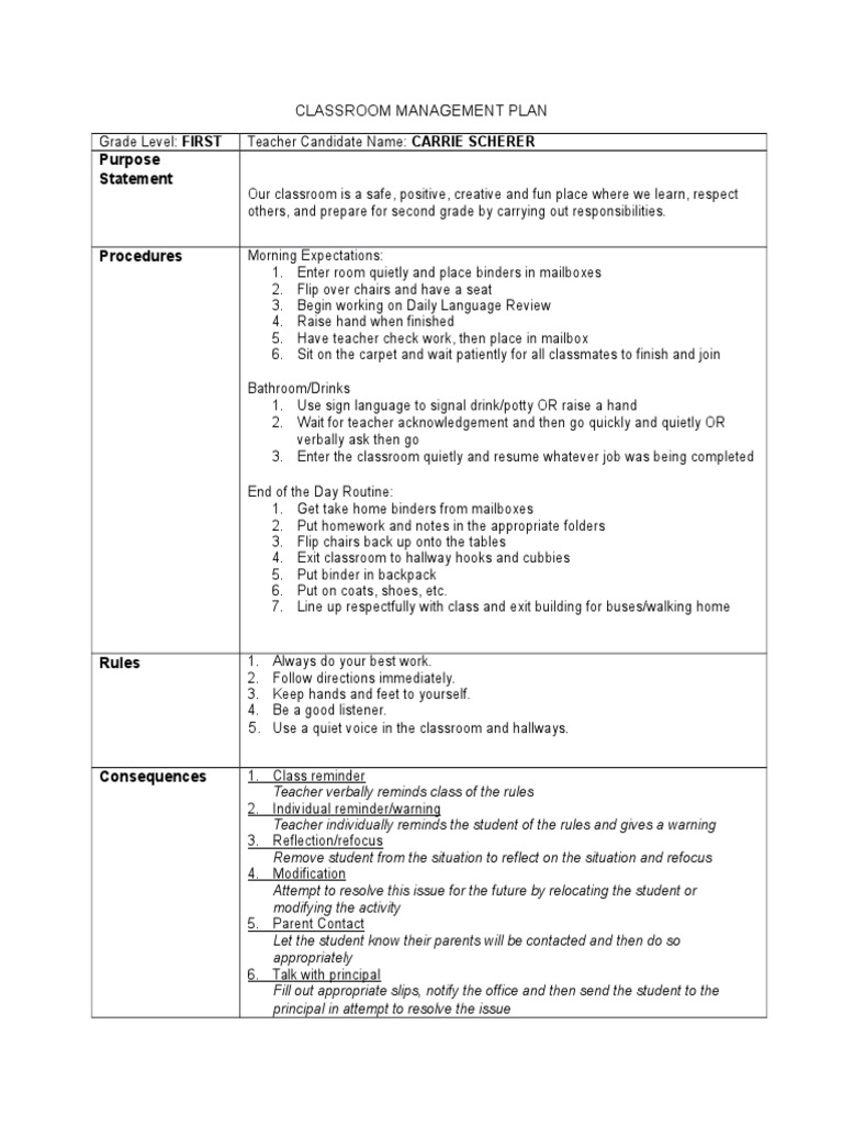 Classroom Management Plan | PDF | Classroom Management | Classroom