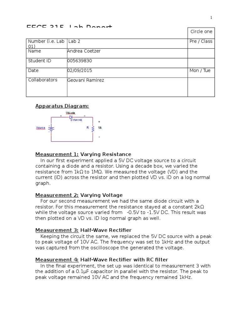 Electronics Lab Report | PDF | Rectifier | Electrical Network