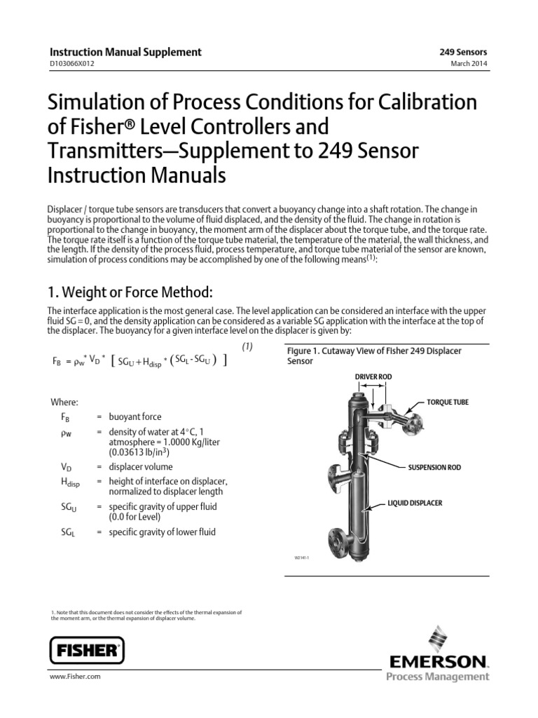 Simulation of Process Conditions For Calibration of Fisher R Level ...