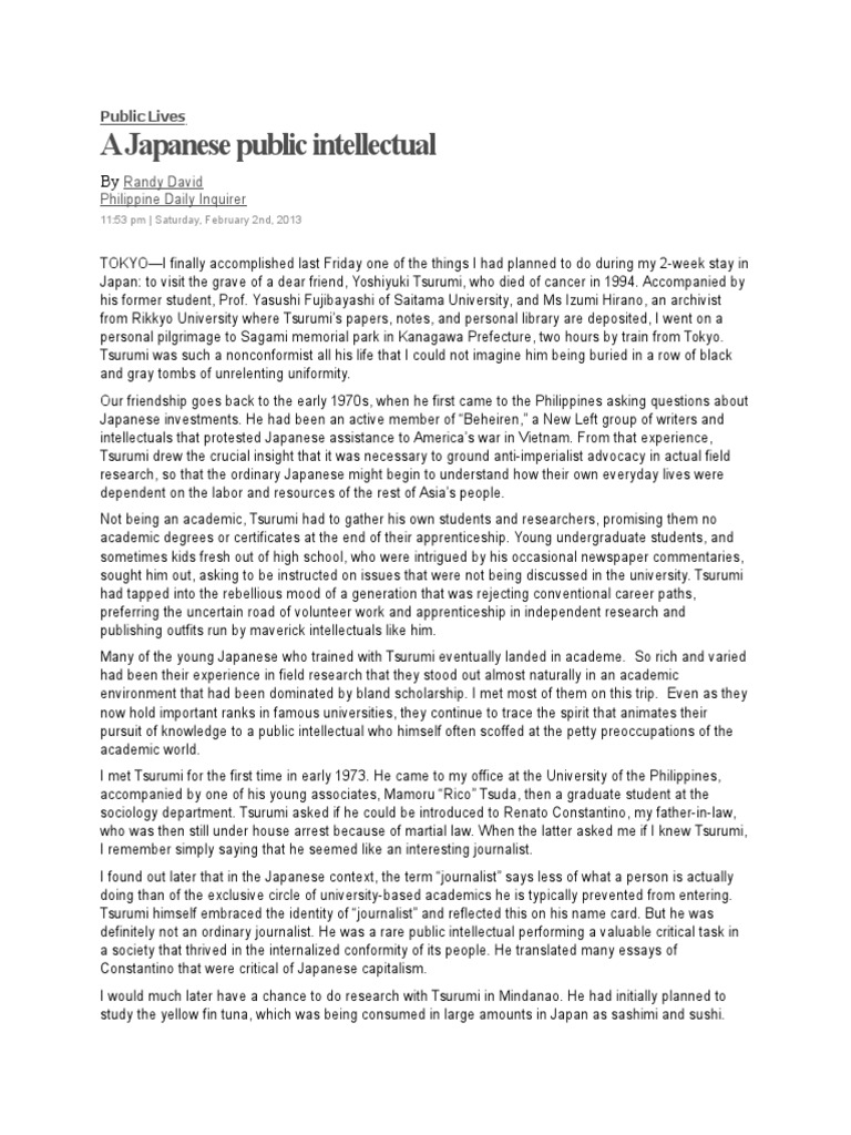 A Japanese Public Intellectual: Randy David Philippine Daily Inquirer ...