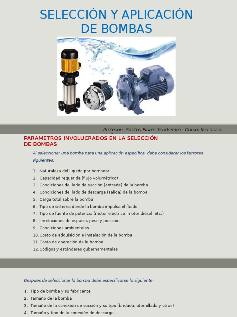 Seleccion y Aplicacion de Bombas | PDF | Bomba | Pistón