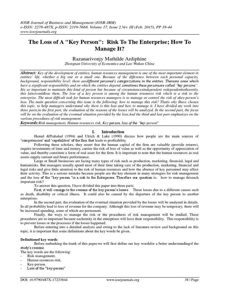 Managing Key Person Loss Risks in Business | PDF | Employee Retention ...