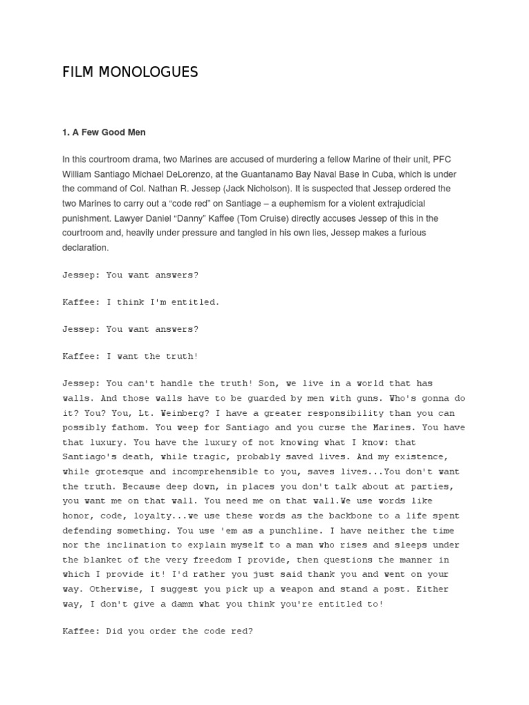 Film Monologues | PDF | Violence