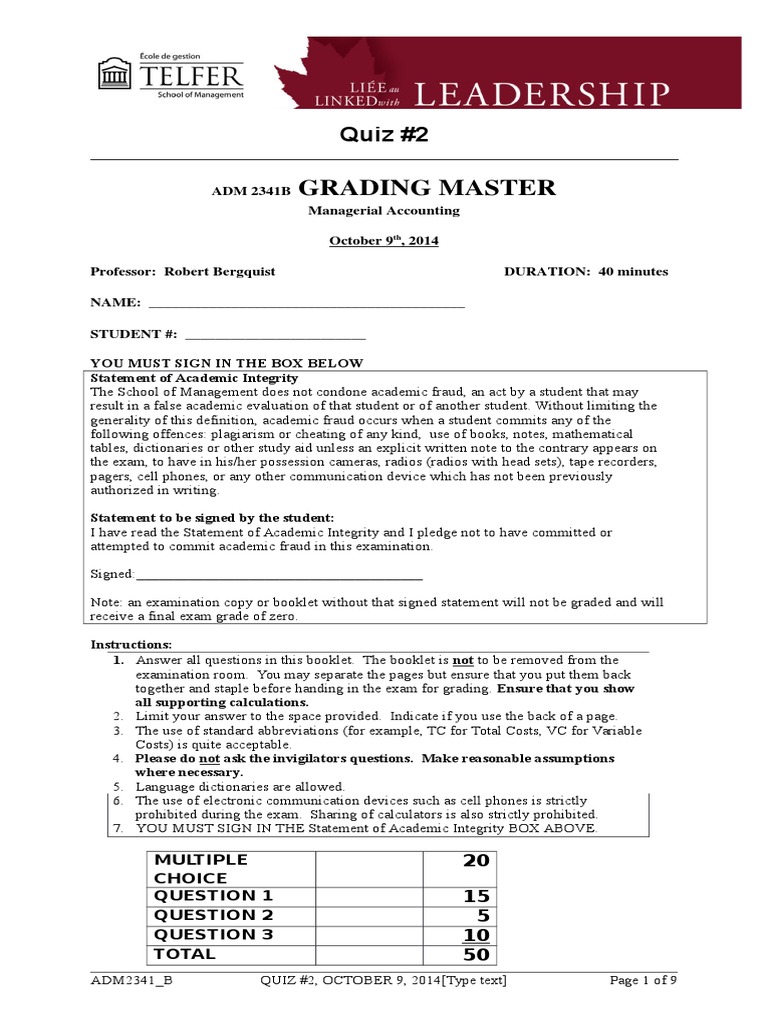 ADM2341 Quiz #2, Robert Bergquist | PDF | Academic Dishonesty ...