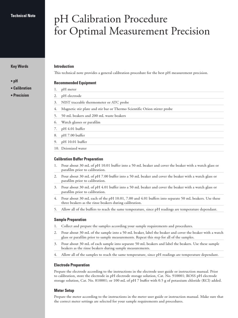 Method PH Calibration Procedure Optimal Measurement Precision | PDF ...