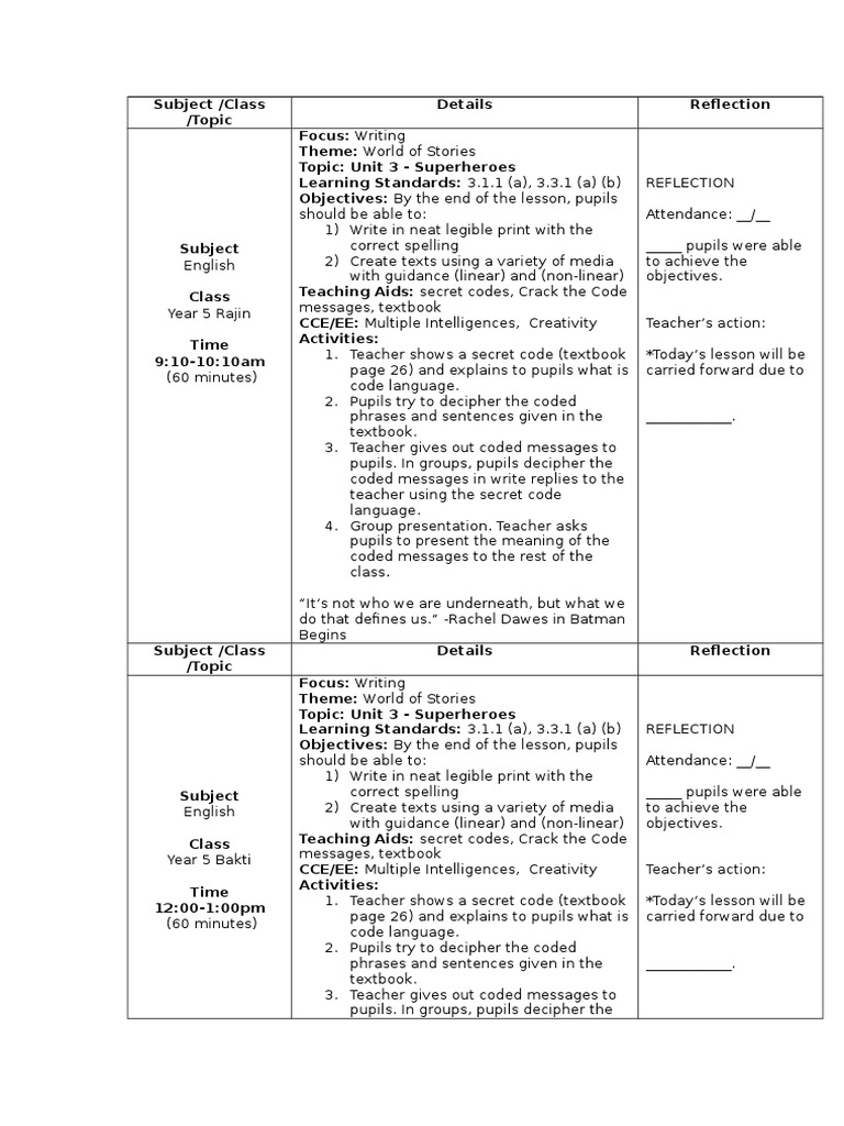 Lesson Plan English Year 5 PDF English Language Lesson Plan