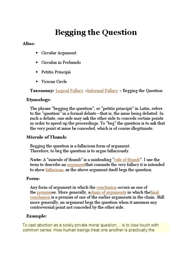 Begging The Question | Download Free PDF | Argument | Fallacy
