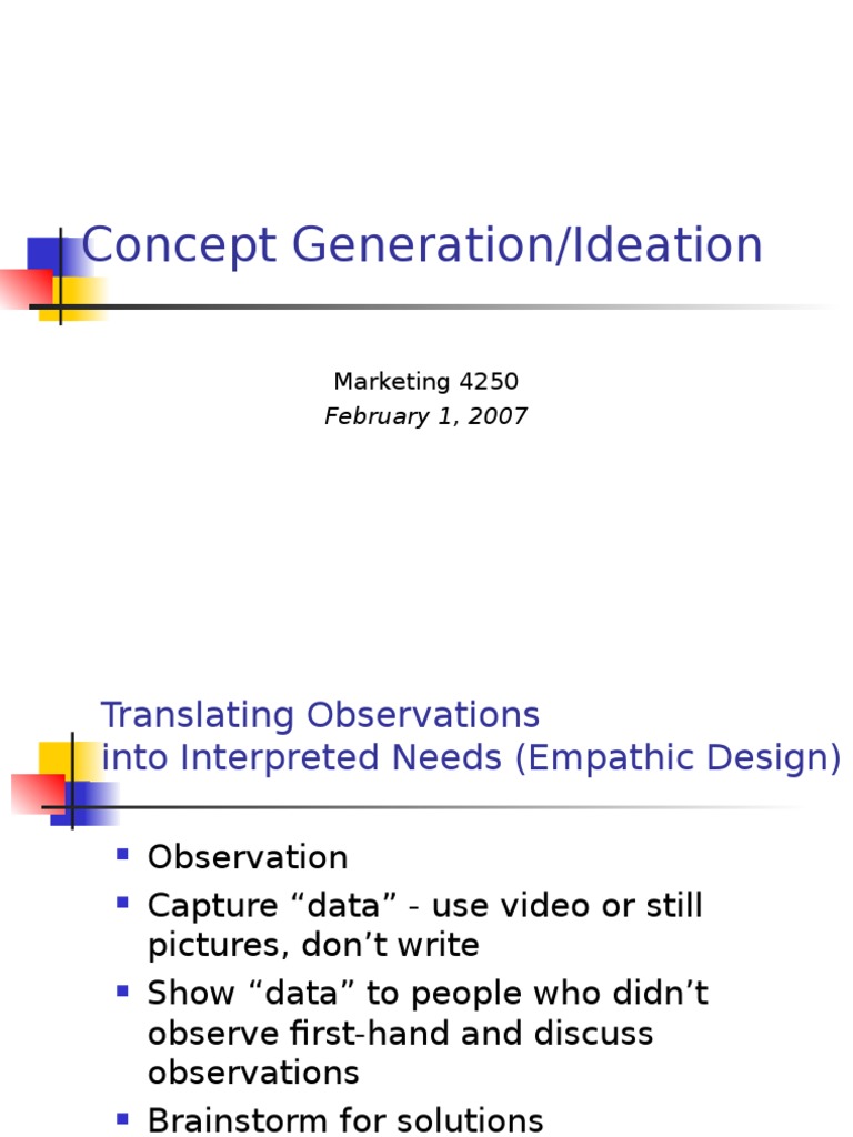 Concept Generation/Ideation: Marketing 4250 | PDF | Creativity | Innovation