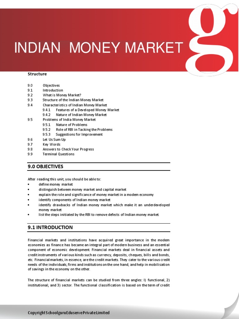 Indian Money Market | PDF | Financial Markets | Reserve Bank Of India