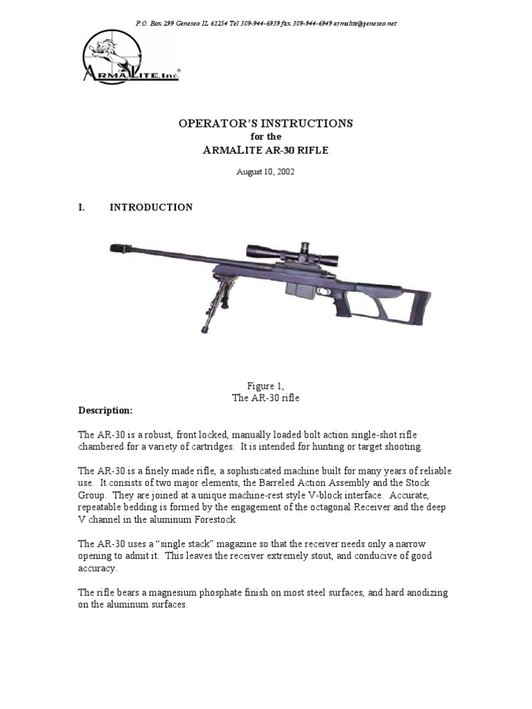 Operator'S Instructions A L: For The RMA Ite Ar-30 Rifle | PDF ...