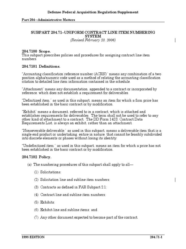 Subpart 204.71 - Uniform Contract Line Item Numbering System: (Revised ...