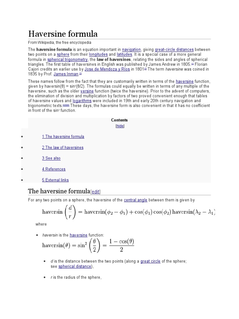Haversine Formula | PDF | Euclidean Geometry | Euclidean Plane Geometry