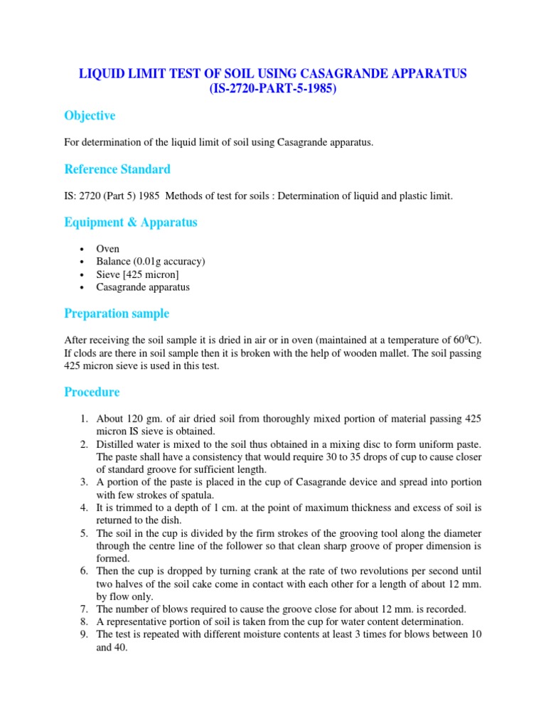 Liquid Limit Test Using Casagrande Apparatus | PDF | Chemistry | Nature