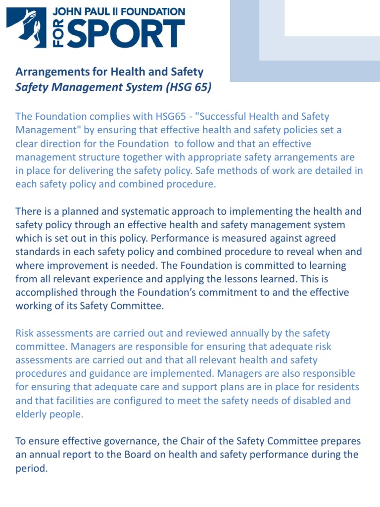 Arrangements For Health and Safety: Safety Management System (HSG 65 ...