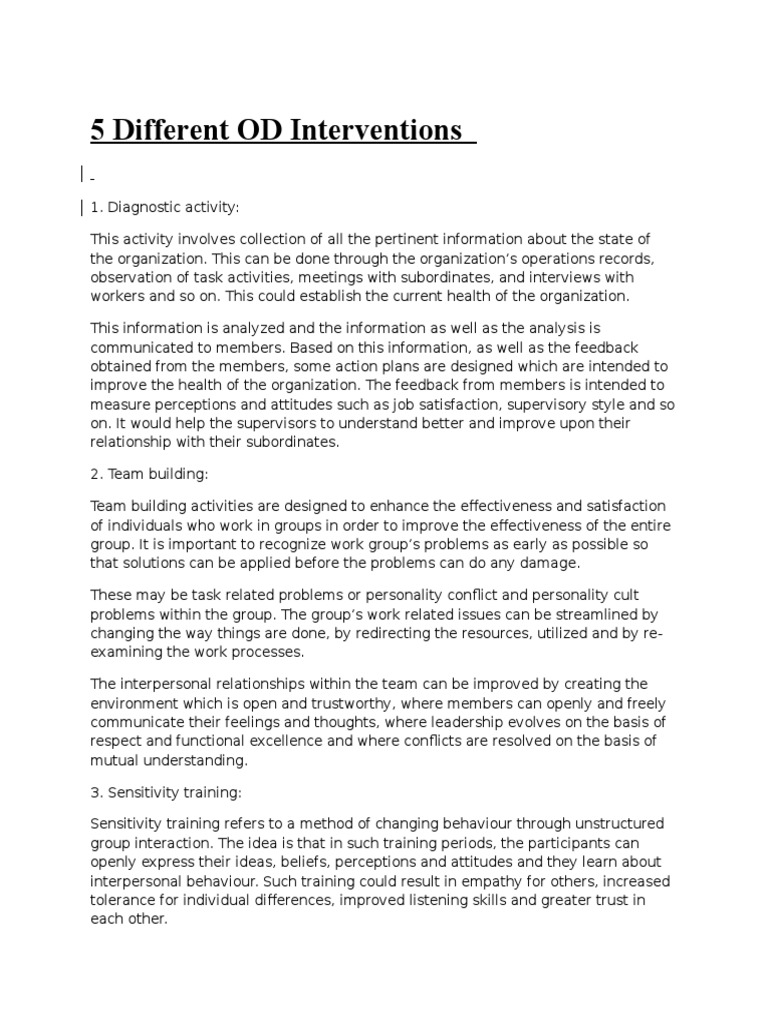 5 Different OD Interventions | PDF | Team Building | Conflict (Process)
