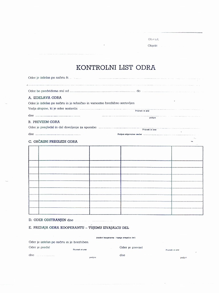 Kontrolni List Odra | PDF