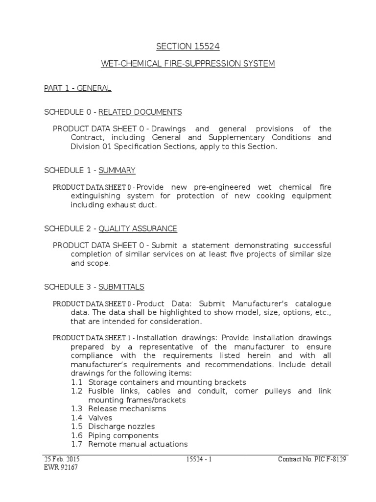 Rev Section 15524 - Wet Chemical Fire-Suppression System | PDF | Pipe ...