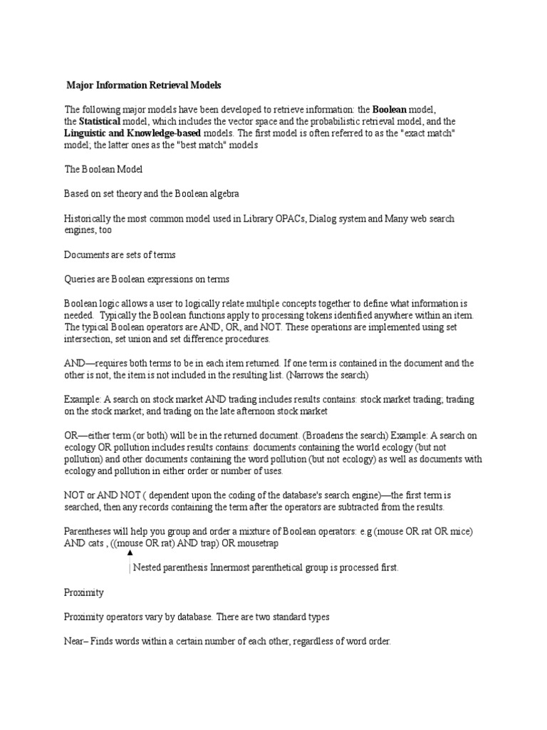 Information Retrieval Models Download Free Pdf Information Retrieval Boolean Algebra