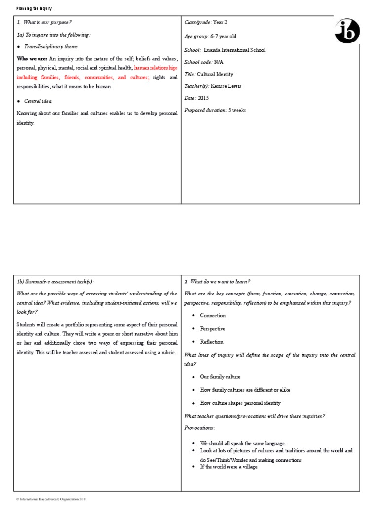 PYP Planner For 'Who We Are' | PDF | Narrative | Learning