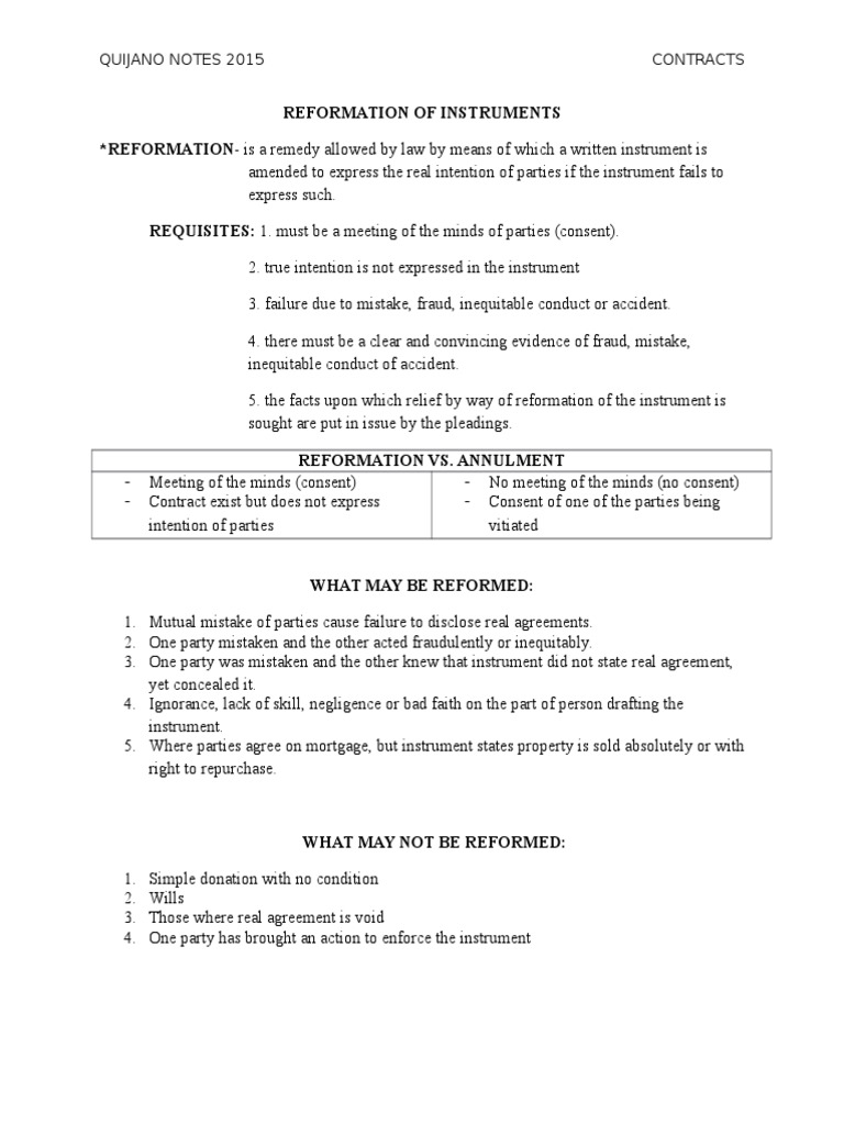 Contracts (Reformation To Void Contracts | PDF | Annulment | Ratification