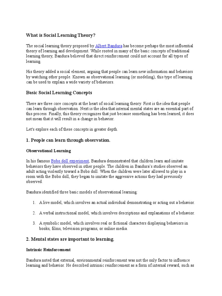 What Is Social Learning Theory?: Albert Bandura | PDF | Behaviorism ...