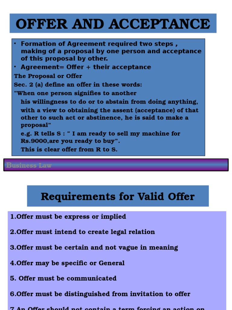 Offer and Acceptance: - Formation of Agreement Required Two Steps | PDF ...