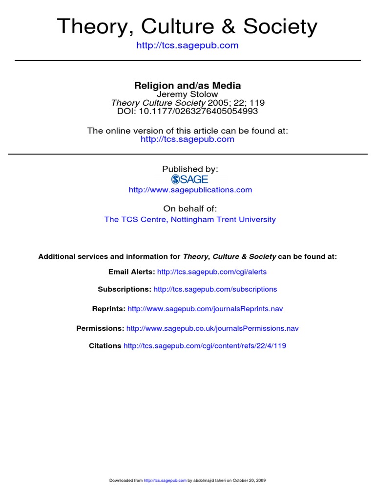 Theory, Culture & Society: Religion And/as Media | PDF | Mass Media ...