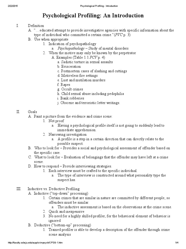 Psychological Profiling - Introduction | PDF | Offender Profiling | Victimology