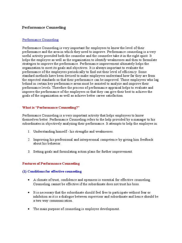 Performance Counseling | PDF | Employment | Psychological Concepts